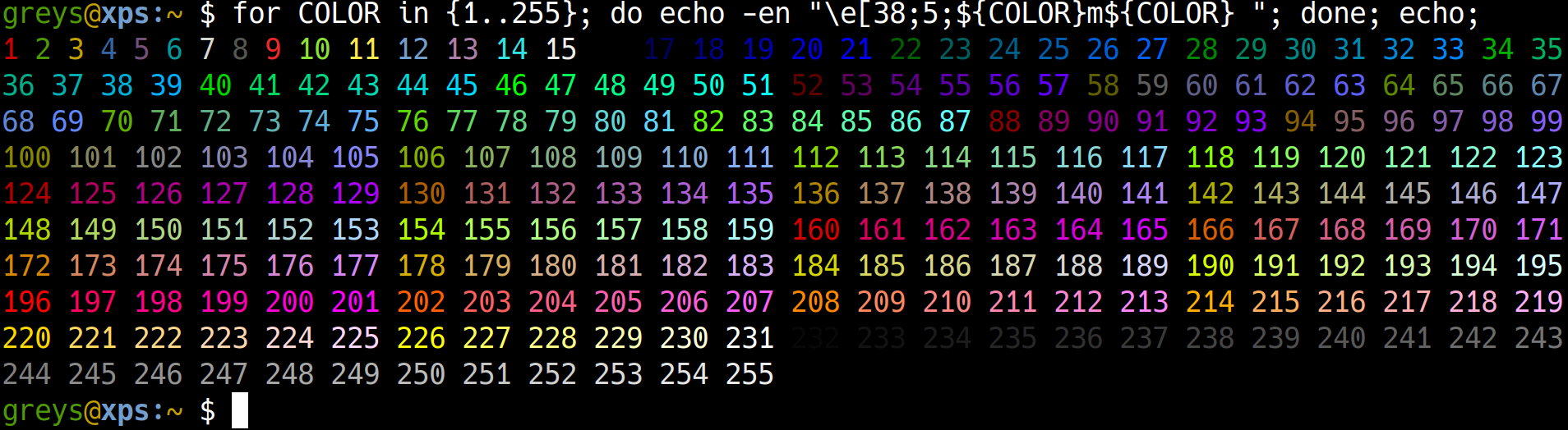 How To Show Colour Numbers In Unix Terminal